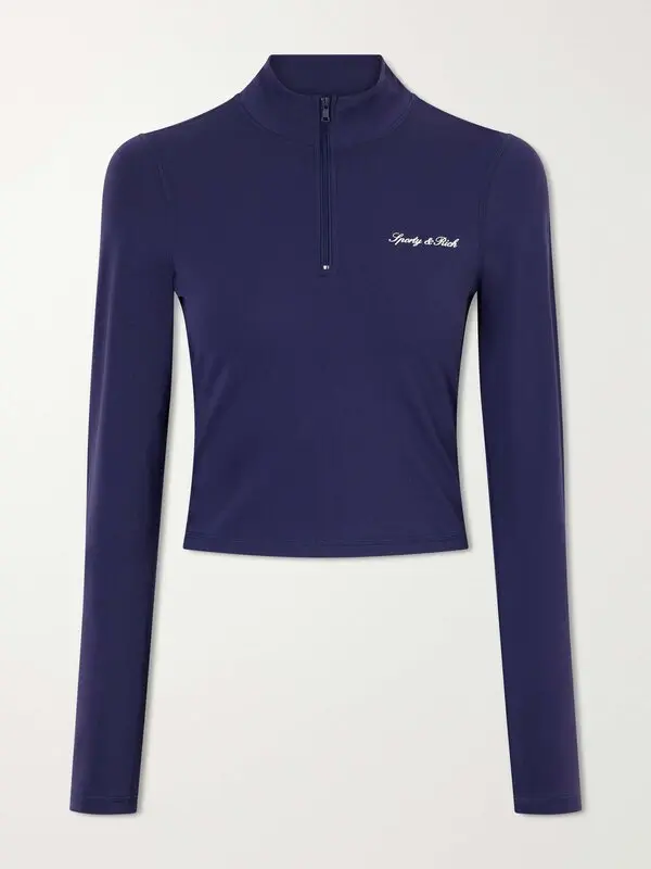 SPORTY & RICH Logo-appliquéd Cropped Stretch-jersey Half-zip Jacket