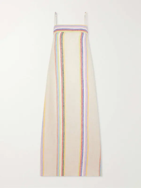 Staud Laura Striped Linen Maxi Dress - Beige