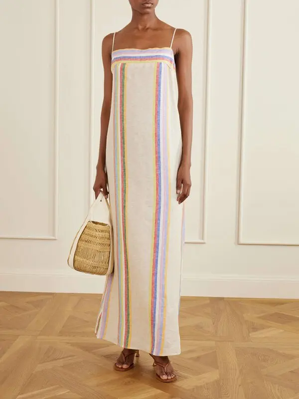 Staud Laura Striped Linen Maxi Dress