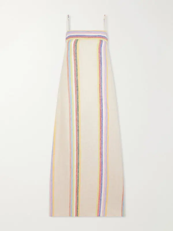 Staud Laura Striped Linen Maxi Dress - Neutrals