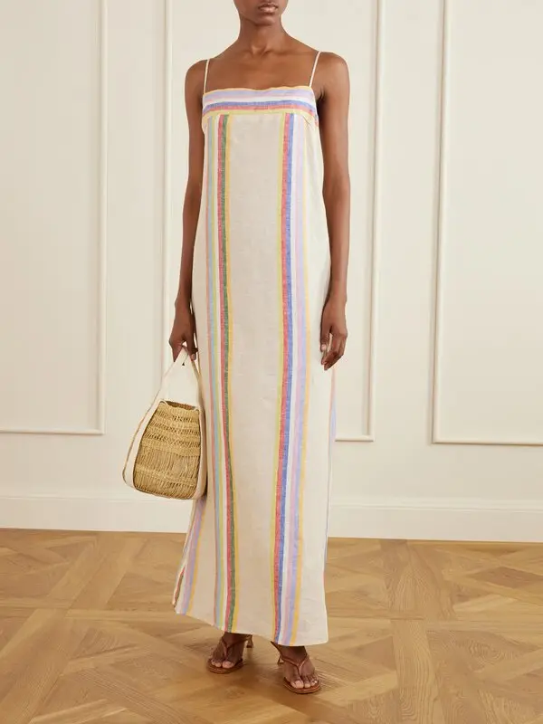 Staud Laura Striped Linen Maxi Dress