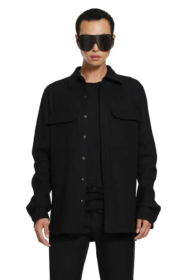 Rick Owens Temple Work Shirt In Warm Felt - Black