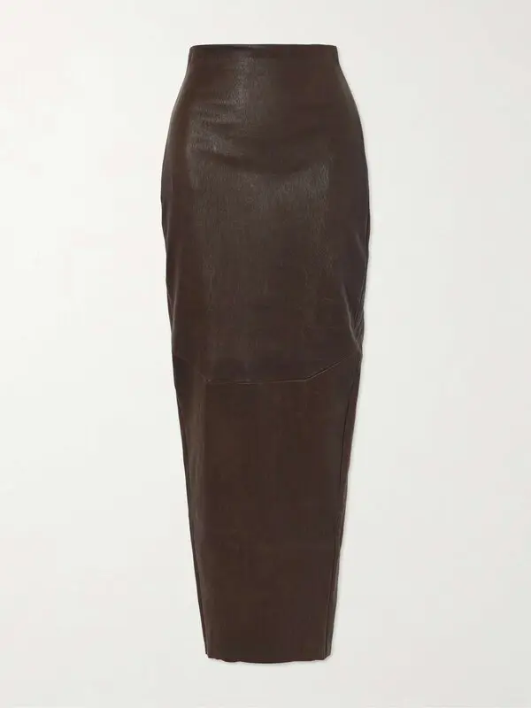 Rick Owens Dirt Pillar Textured-leather Maxi Skirt