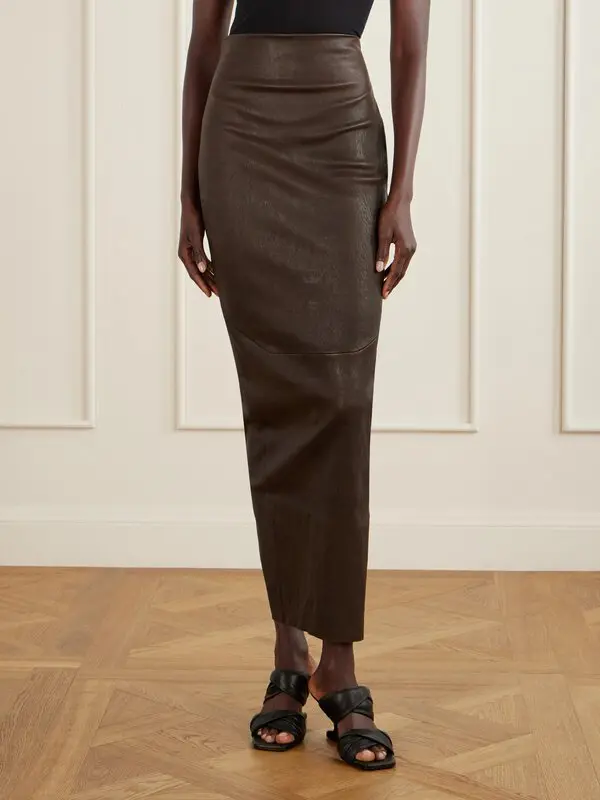 Rick Owens Dirt Pillar Textured-leather Maxi Skirt