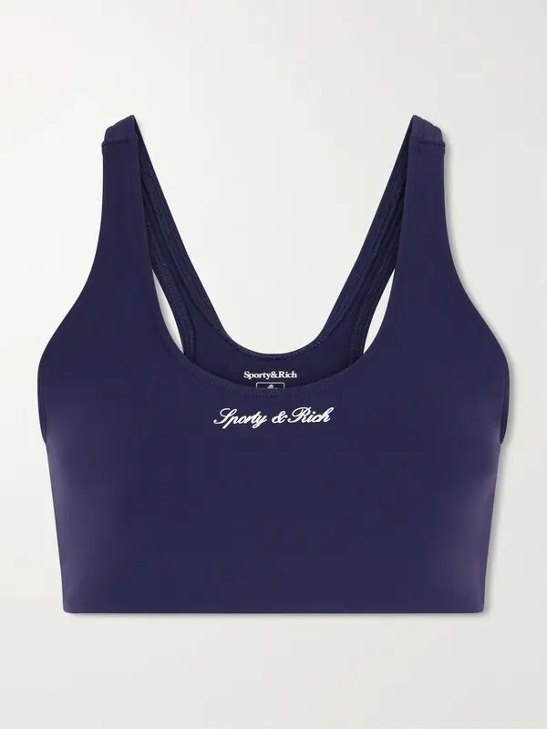 SPORTY & RICH Logo-appliquéd Stretch Sports Bra - Navy