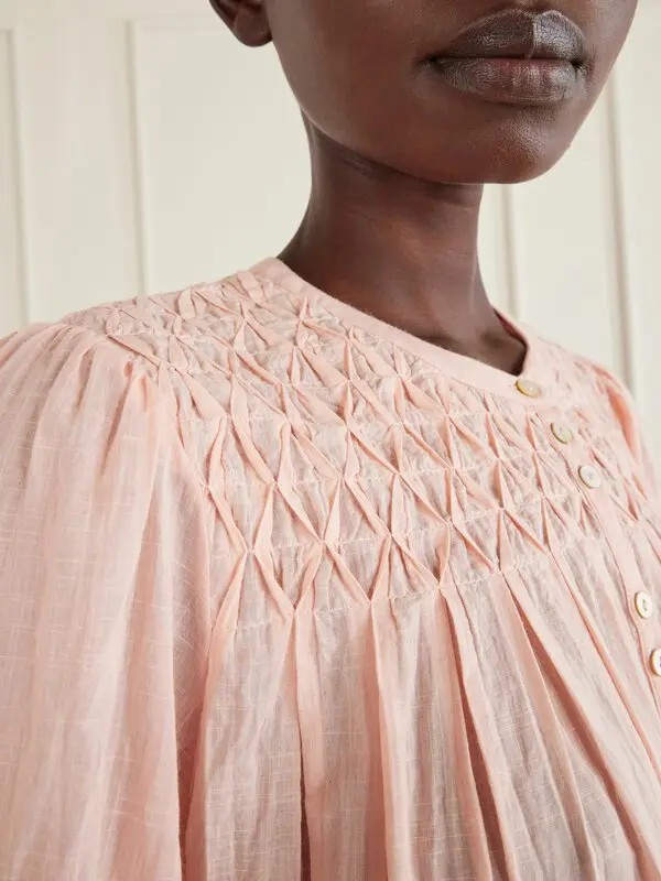 Rixo Erika Shirred Cotton-voile Blouse With Lace Trim