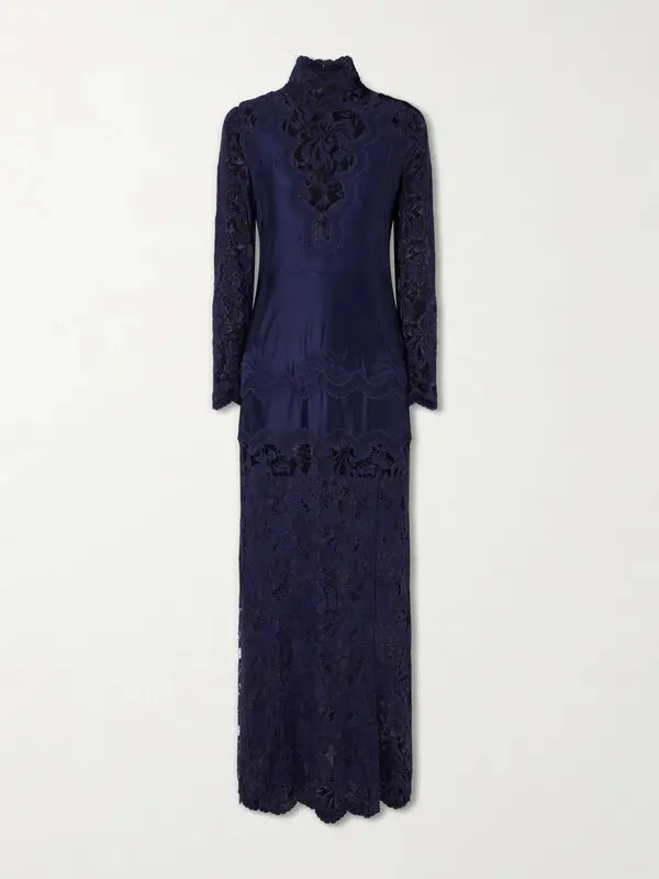 Rabanne Lace-trimmed Jersey Maxi Dress