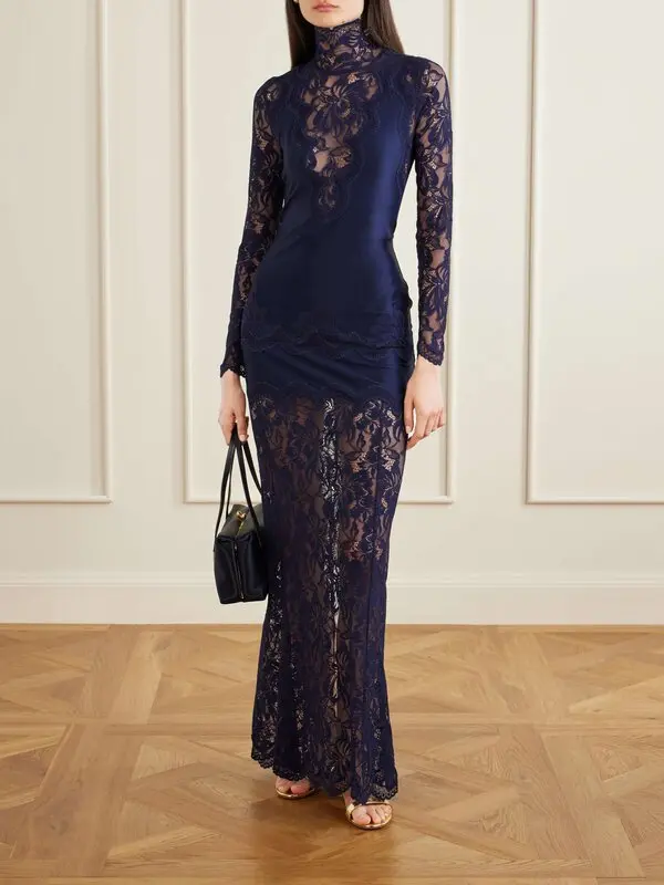Rabanne Lace-trimmed Jersey Maxi Dress