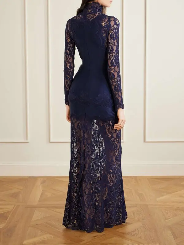 Rabanne Lace-trimmed Jersey Maxi Dress