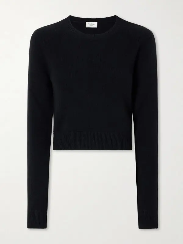 Saint Laurent Cropped Cashmere Sweater - Black