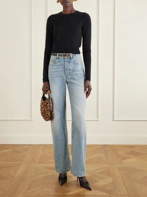 Saint Laurent Cropped Cashmere Crewneck Sweater - Black