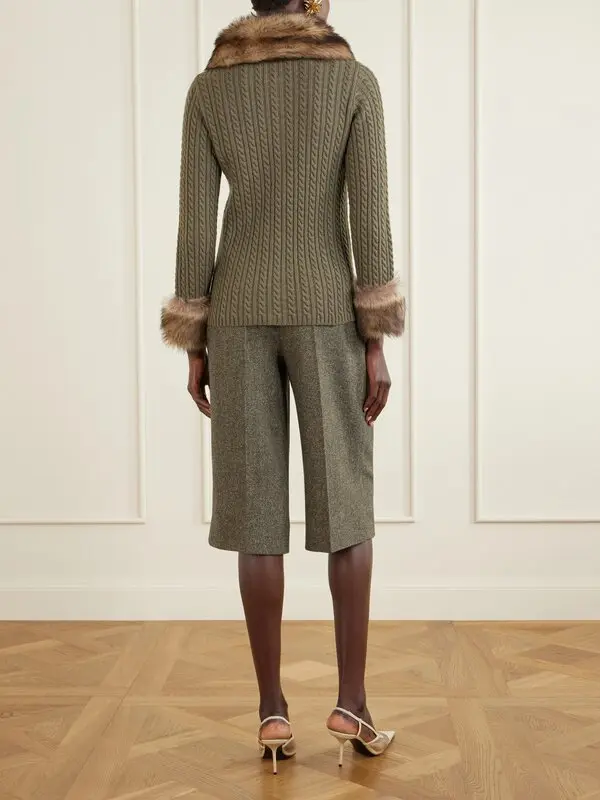 Saint Laurent Shearling-trimmed Cable-knit Cashmere Cardigan