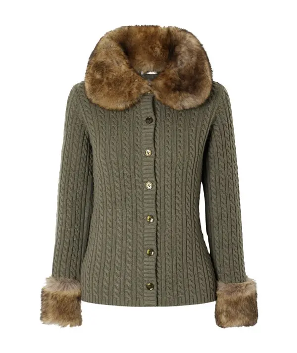 Saint Laurent Shearling-trimmed Cable-knit Cardigan - Green
