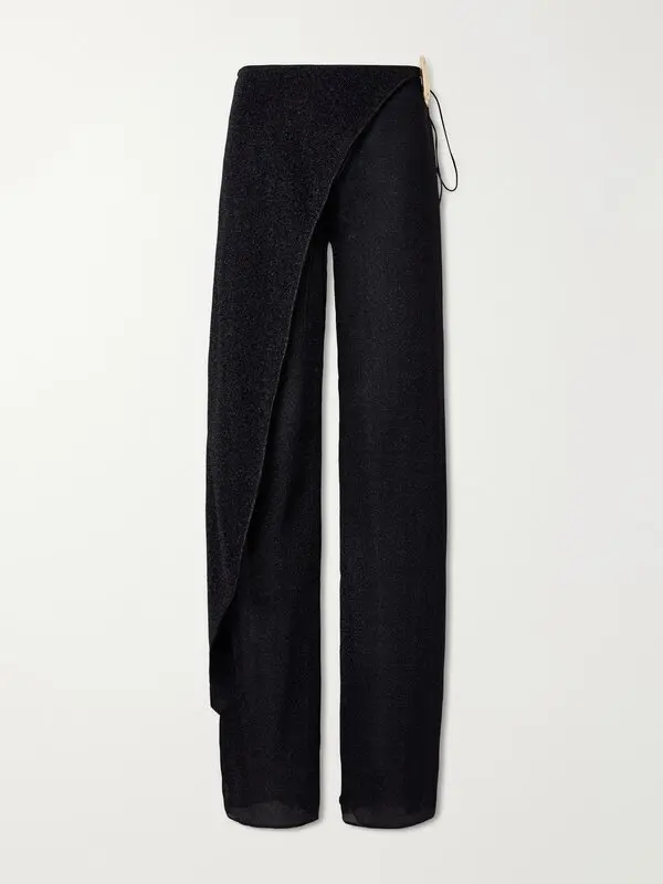 Oseree Lumiere Embellished Lurex Wide-leg Pareo Pants - Black