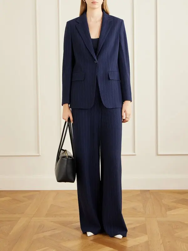 Max Mara Striped Virgin Wool-blend Wide-leg Pants - Blue