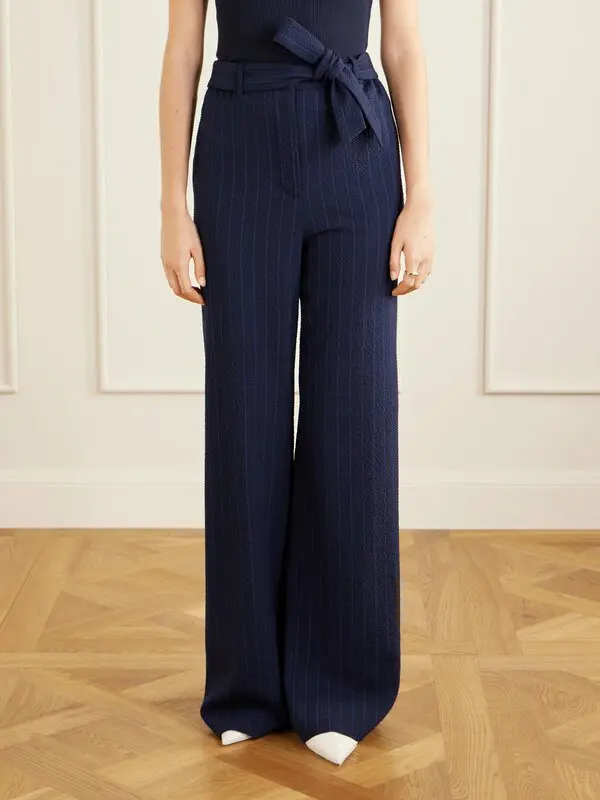 Max Mara Striped Virgin Wool-blend Wide-leg Pants - Blue