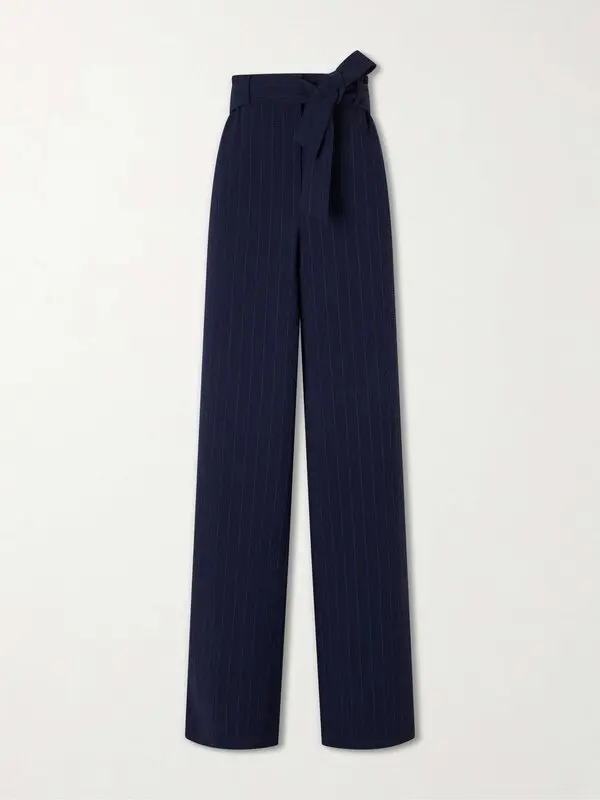 Max Mara Striped Seersucker Virgin Wool-blend Pants - Navy