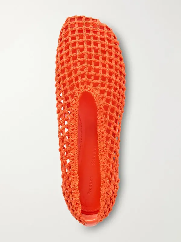 Proenza Schouler Slant Crocheted Pointed Toe Ballet Flats - Orange