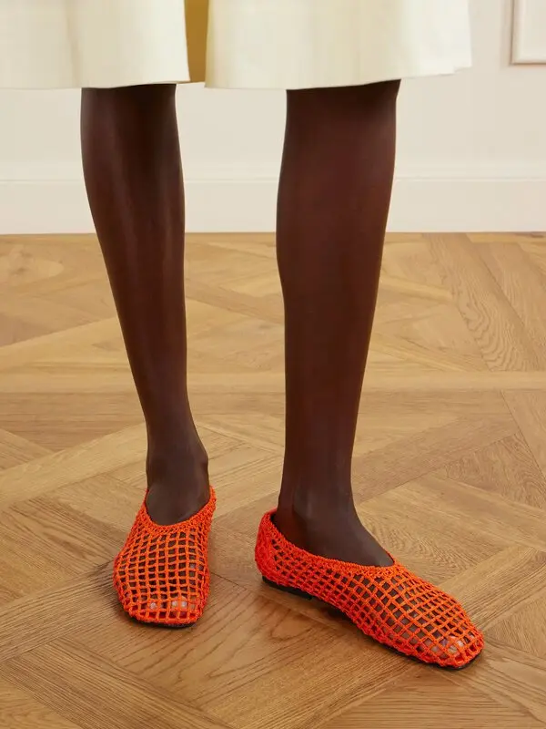 Proenza Schouler Slant Crocheted Pointed Toe Ballet Flats - Orange