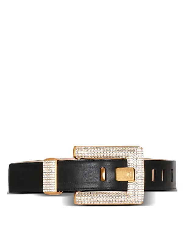 Balmain Anthem Calfskin And Crystal Belt - Black