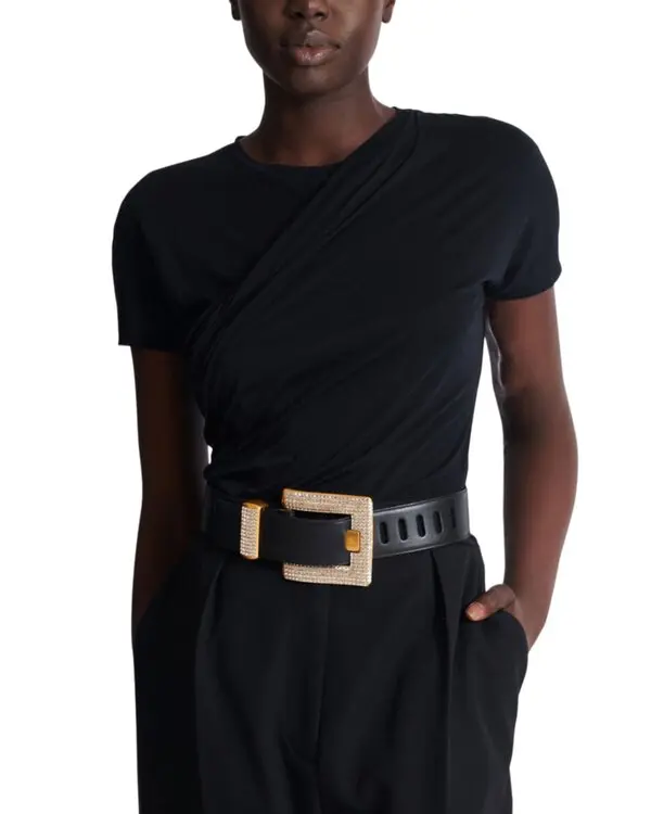 Balmain Anthem Calfskin And Crystal Belt