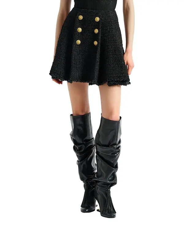 Balmain Flared Tweed Skirt - Black