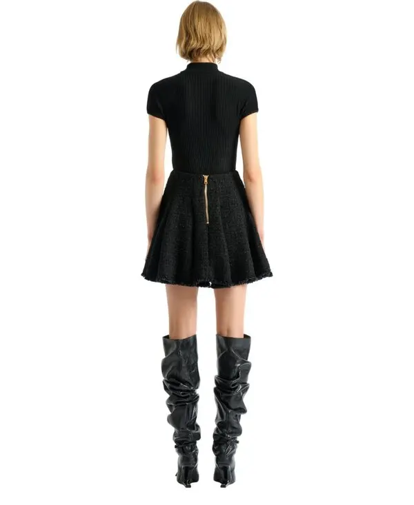 Balmain Flared Tweed Skirt