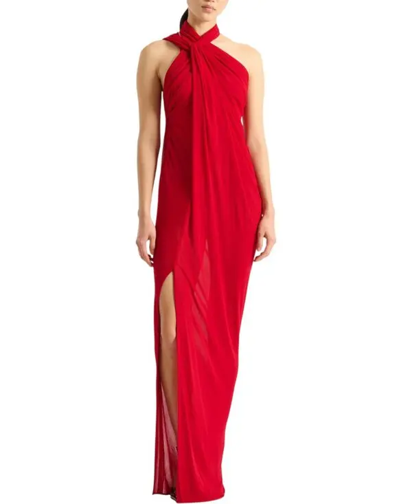 Balmain Long Draped Jersey Dress