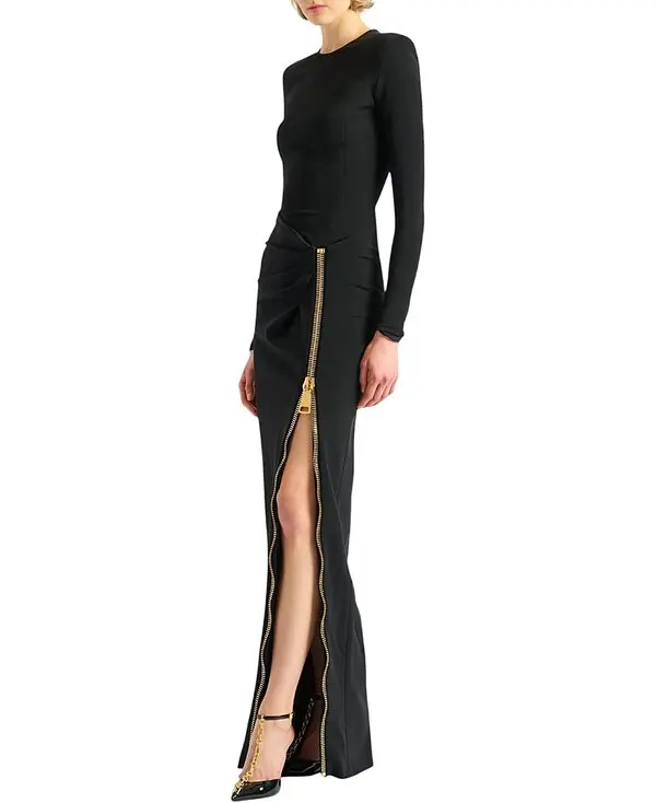 Balmain Long Slit Dress With Zip - Black