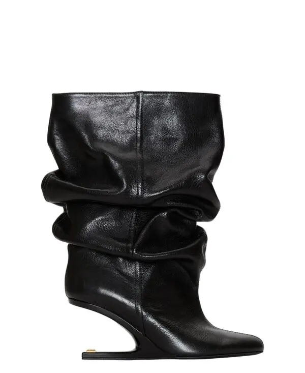 Balmain No Wedge Textured Leather Ankle Boots