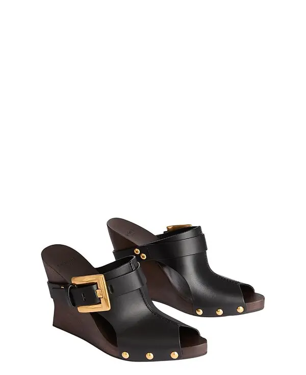 Balmain Anthem Wedge Smooth Leather Mules - Black