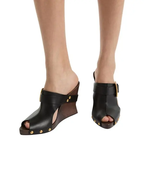 Balmain Anthem Wedge Smooth Leather Mules