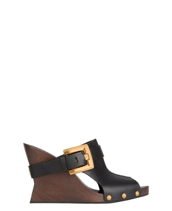 Balmain Anthem Wedge Smooth Leather Mules