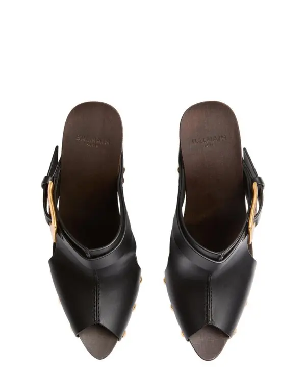 Balmain Anthem Wedge Smooth Leather Mules