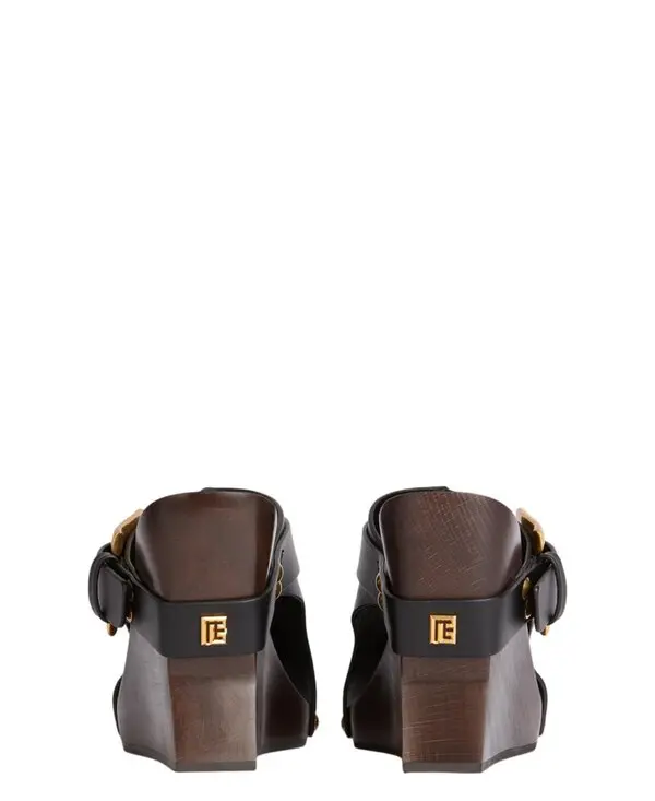 Balmain Anthem Wedge Smooth Leather Mules