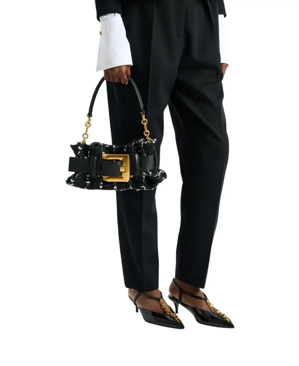 Balmain Mini Anthem Bag In Smooth Leather And Tweed