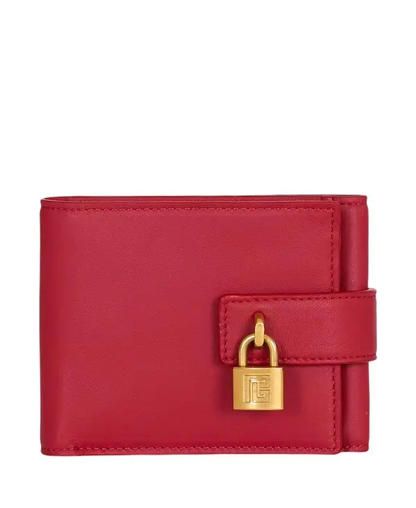 Balmain Pulse Trifold Smooth Leather Wallet - Red