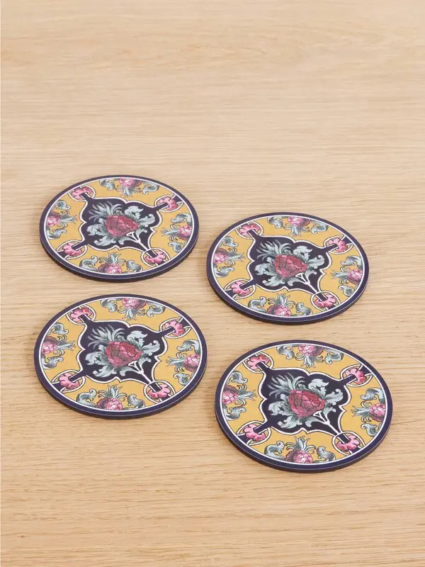 La DoubleJ Set Of Four Painted Wood Coasters - Yellow