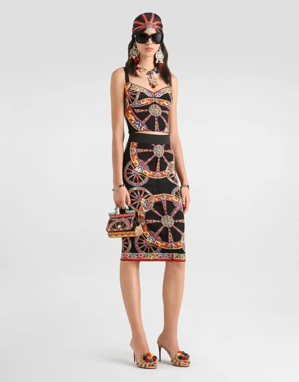 Dolce & Gabbana Carretto-print Charmeuse Long Skirt