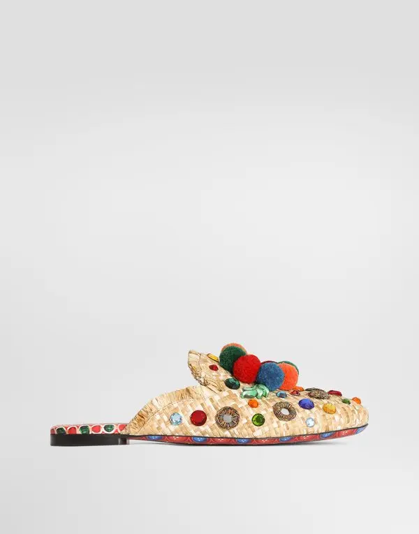 Dolce & Gabbana Raffia Mules With Embroidery