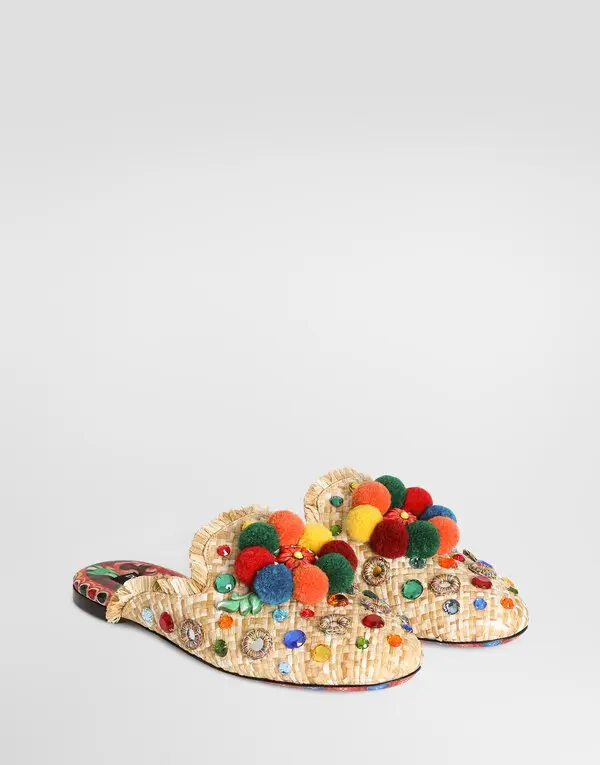 Dolce & Gabbana Raffia Mules With Embroidery