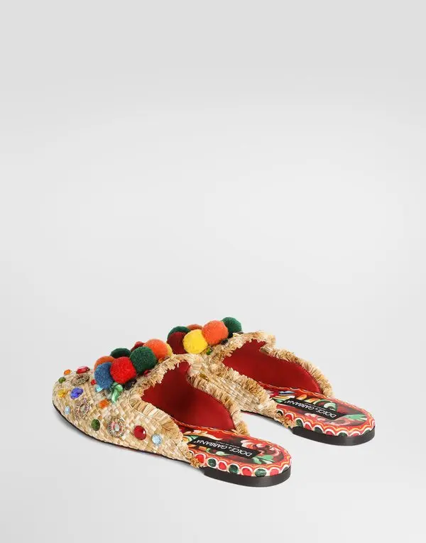 Dolce & Gabbana Raffia Mules With Embroidery