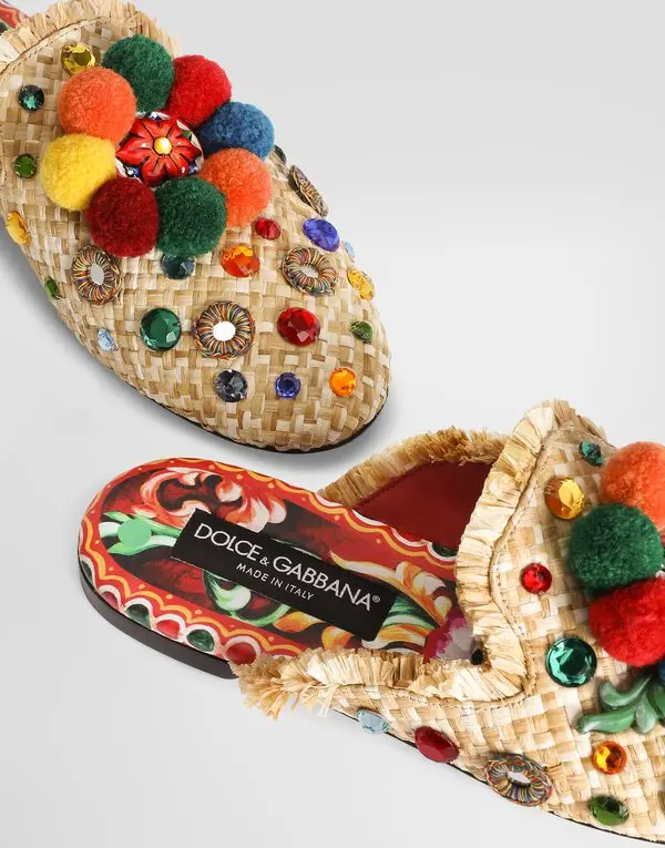 Dolce & Gabbana Raffia Mules With Embroidery