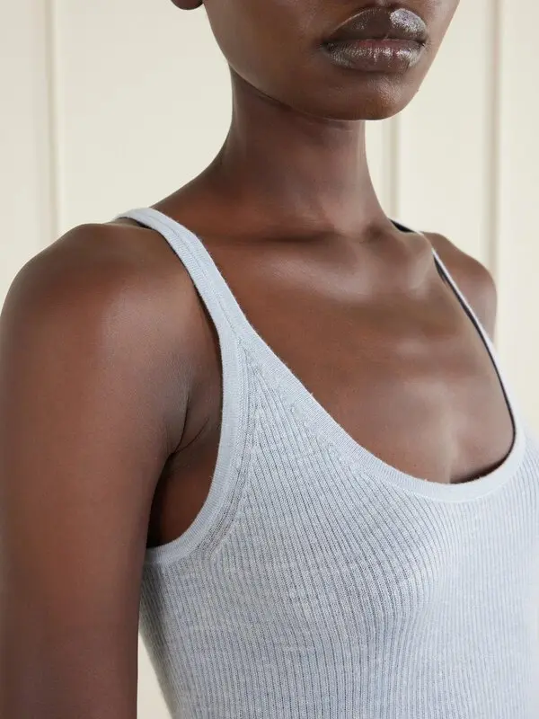 Gabriela Hearst Cinxia Ribbed Cashmere, Silk, And Hemp Blend Tank - Blue