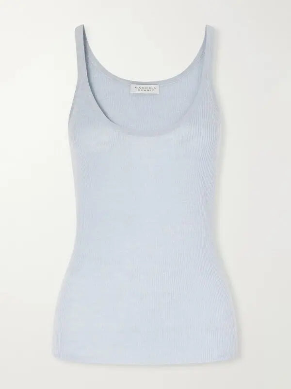 Gabriela Hearst Cinxia Ribbed Cashmere, Silk, And Hemp Blend Tank - Blue