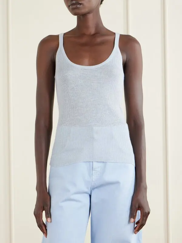 Gabriela Hearst Cinxia Ribbed Cashmere, Silk, And Hemp Blend Tank - Blue