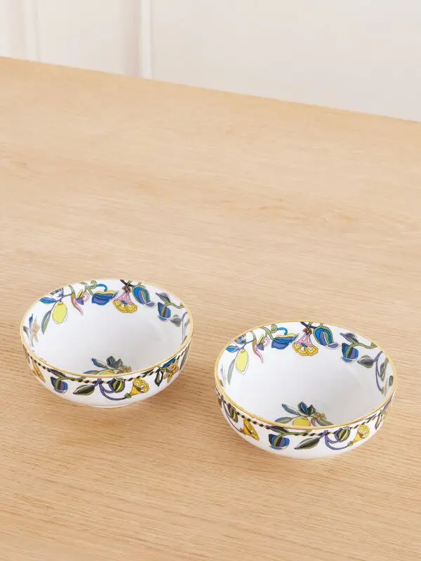 La DoubleJ Set Of Two Gold-plated Porcelain Snack Bowls - White