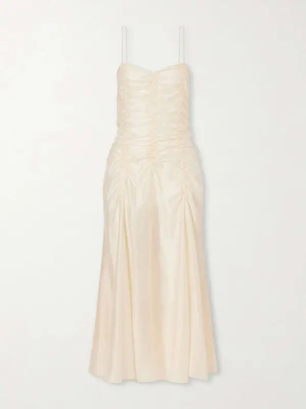 Khaite Raina Ruched Silk-blend Midi Dress - Ivory