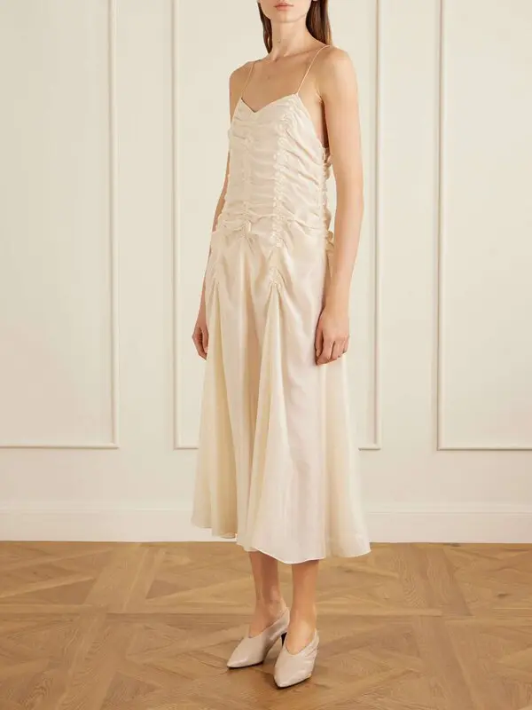 Khaite Raina Ruched Silk-blend Midi Dress