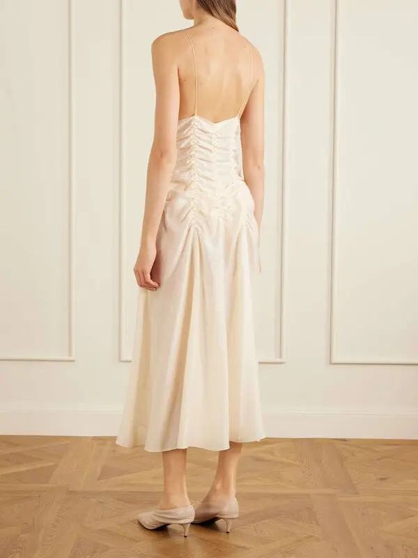 Khaite Raina Ruched Silk-blend Midi Dress